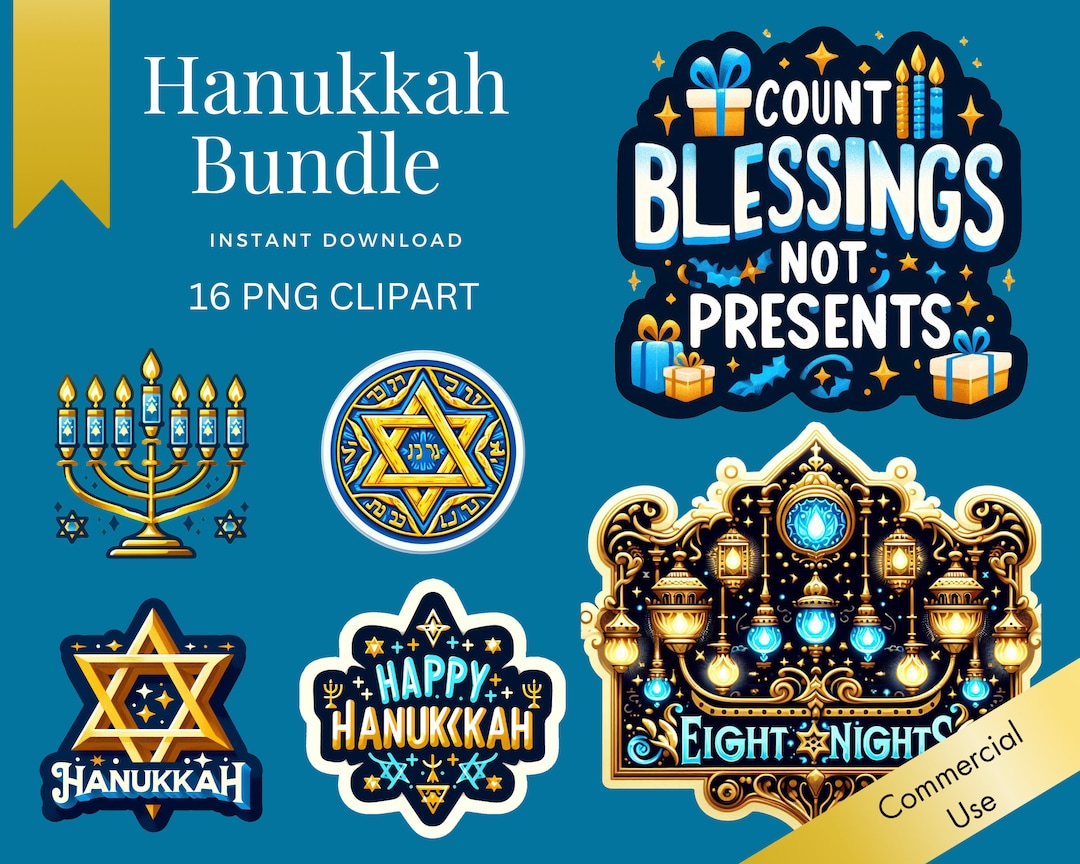 Hanukkah Bundle 16 Cliparts Lights Festival Hanukkah Graphics Menorah ...