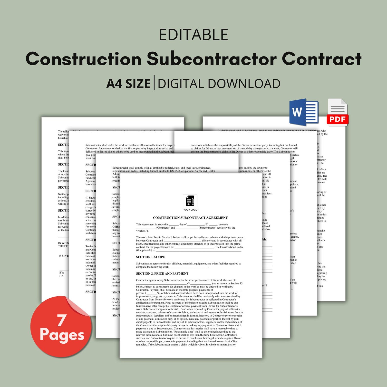 Construction Subcontractor Contract Template, Subcontractor Agreement ...