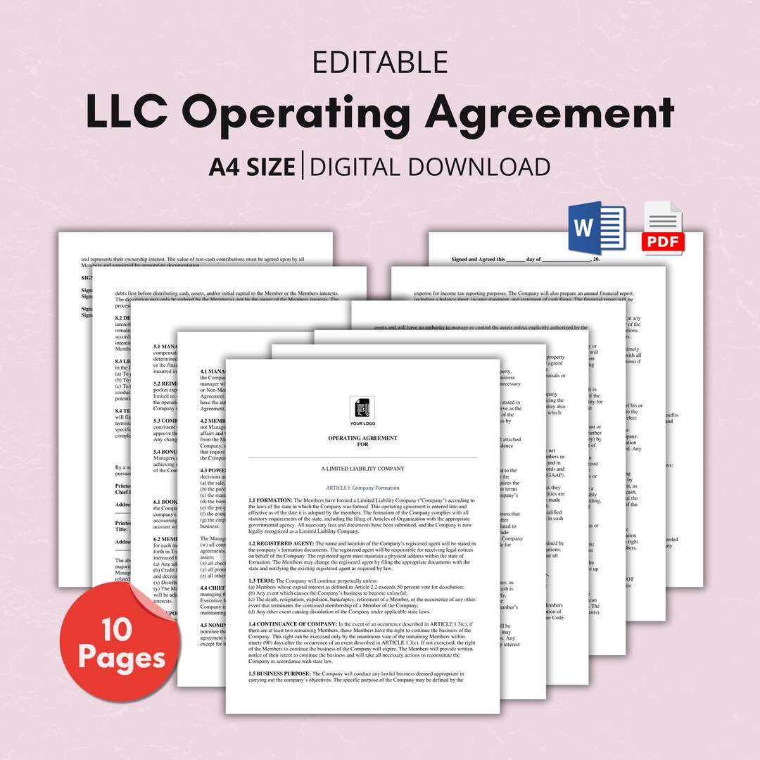 LLC Operating Agreement Template, Llc Agreement Form, Legal LLC ...