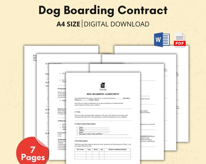 Dog Boarding Contract Template, Dog Boarding Service Agreement, Dog ...