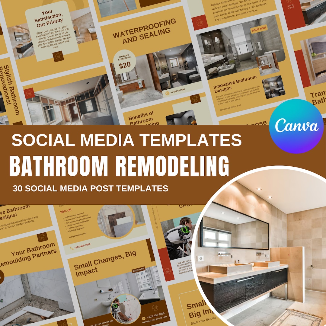 30 Bathroom Remodeling Social Media Templates Editable Canva Designs ...