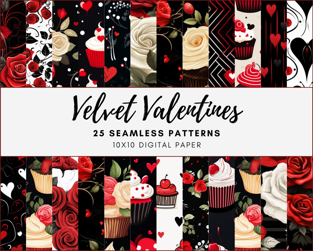 25 Valentines Day Digital Seamless Patterns Hearts Digital Paper ...