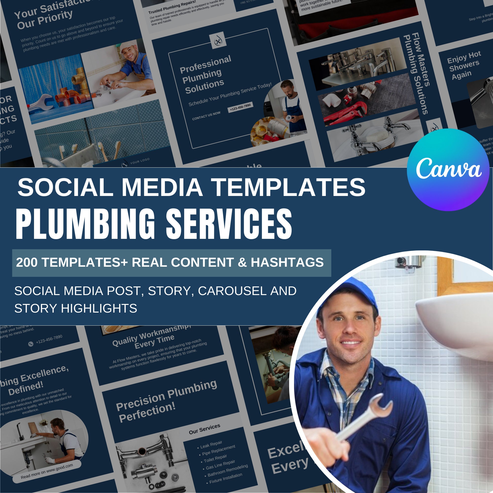 Plumber Instagram Post Templates, Plumbing Service Instagram Stories ...