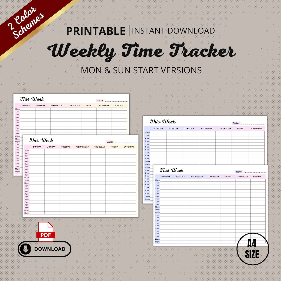 Weekly Timesheet Clock in Clock Out Tracker Weekly Time Tracker Work ...