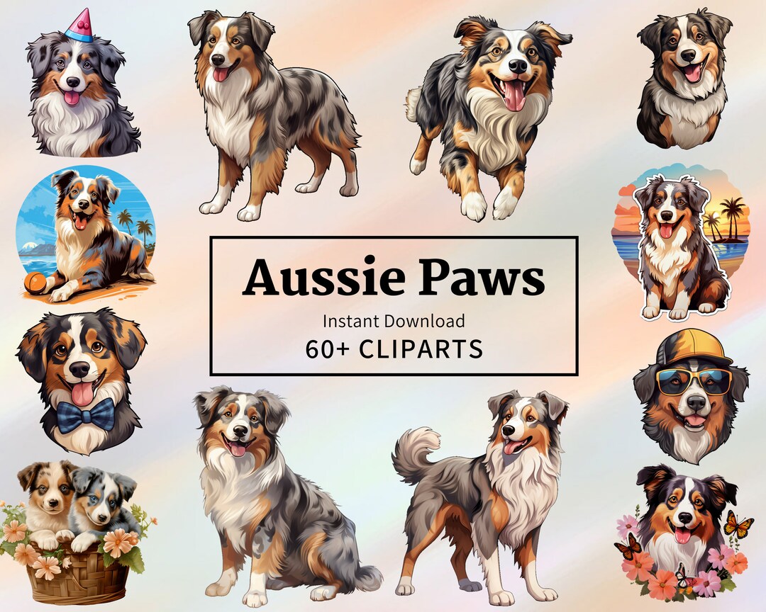 60+ Aussie Paws Pack Pngs: Lively Australian Shepherd Clipart for ...