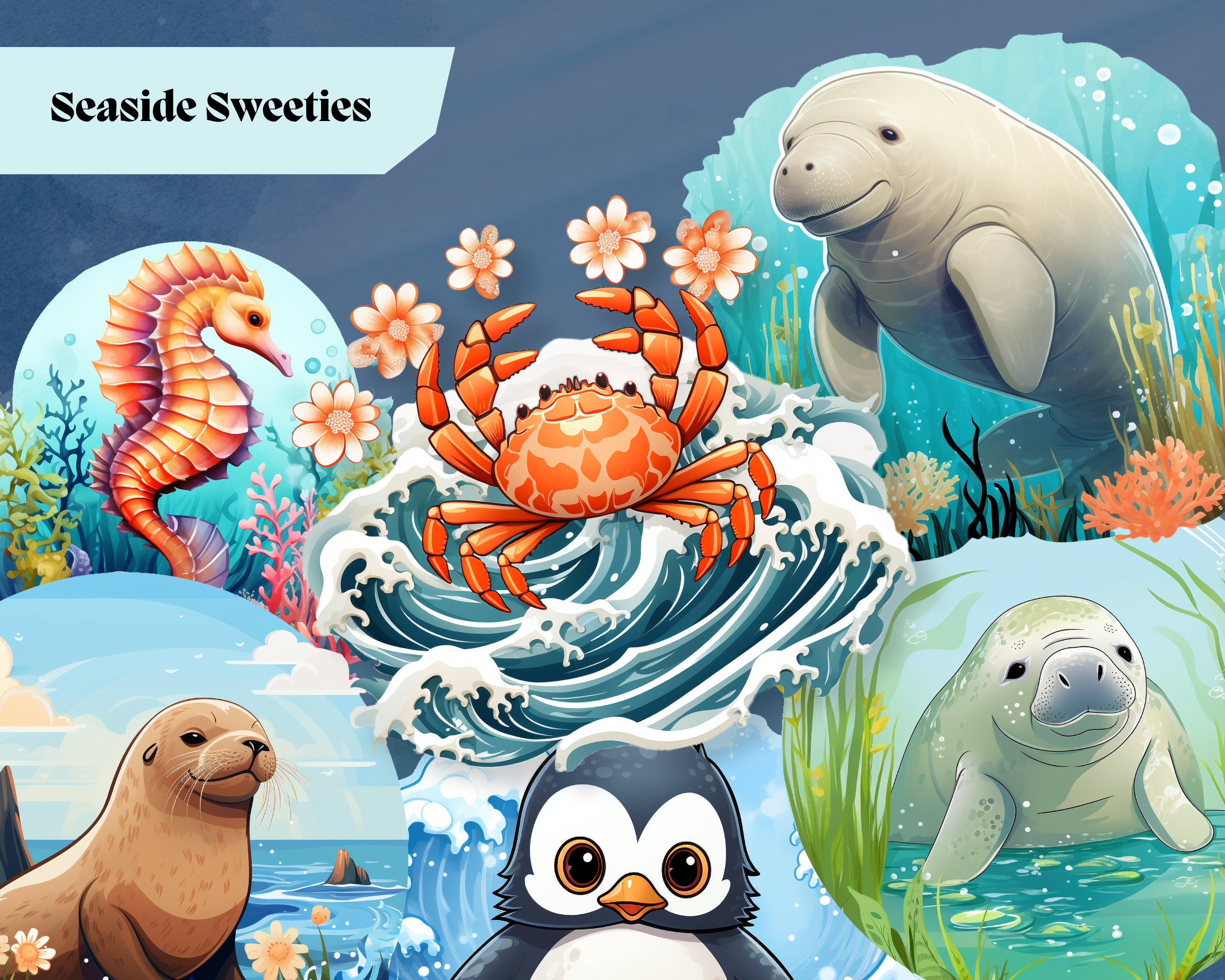 25 Underwater Ocean Animals Clipart Pack Seal, Crabs, Octopus Pngs ...