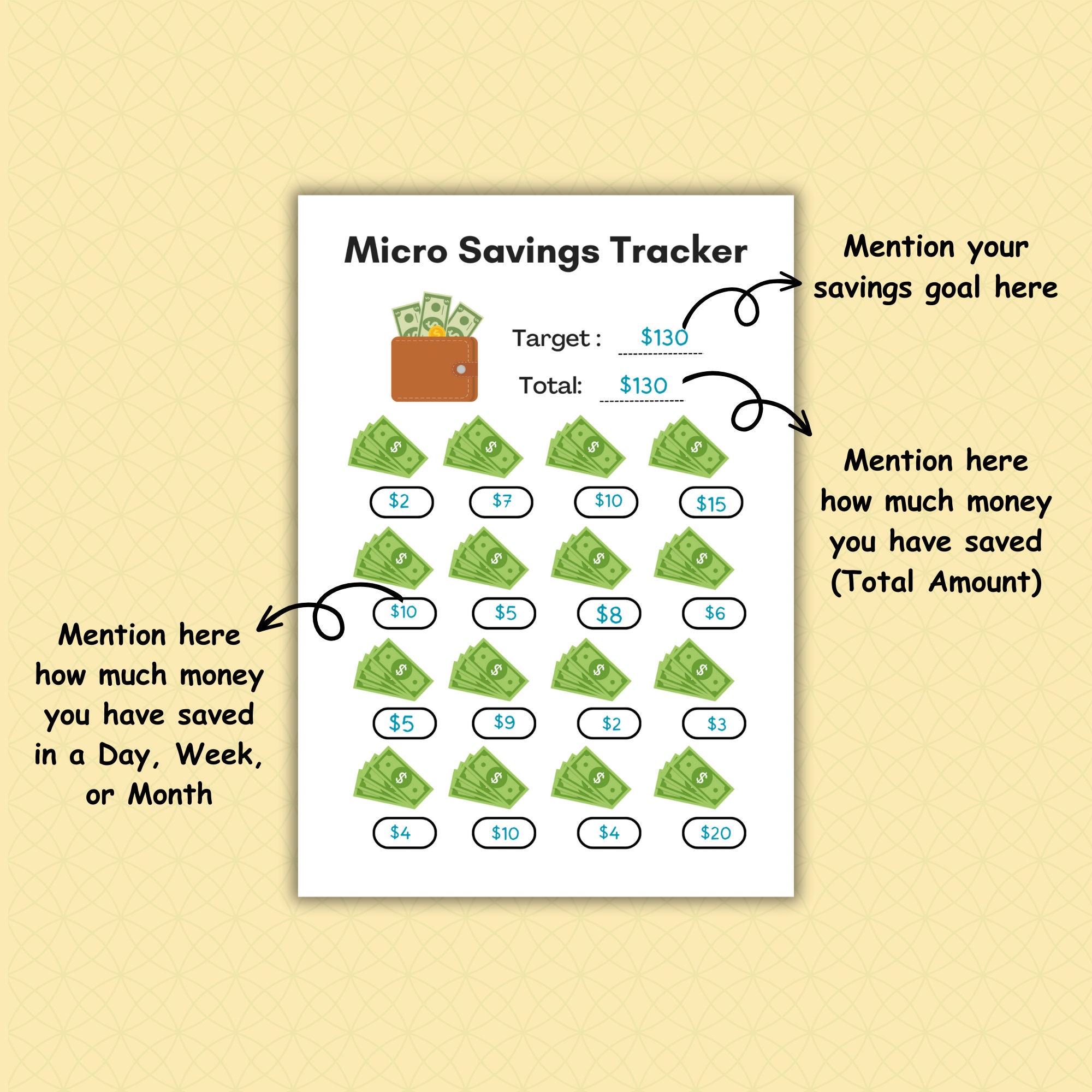 Micro Savings Printable Tracker Editable Savings Tracker Instant ...
