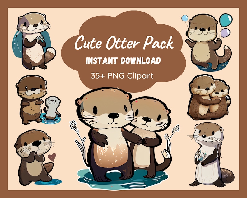 Cute Otter PNG Clipart Pack - 35+ Charming Otter Designs for Crafts ...