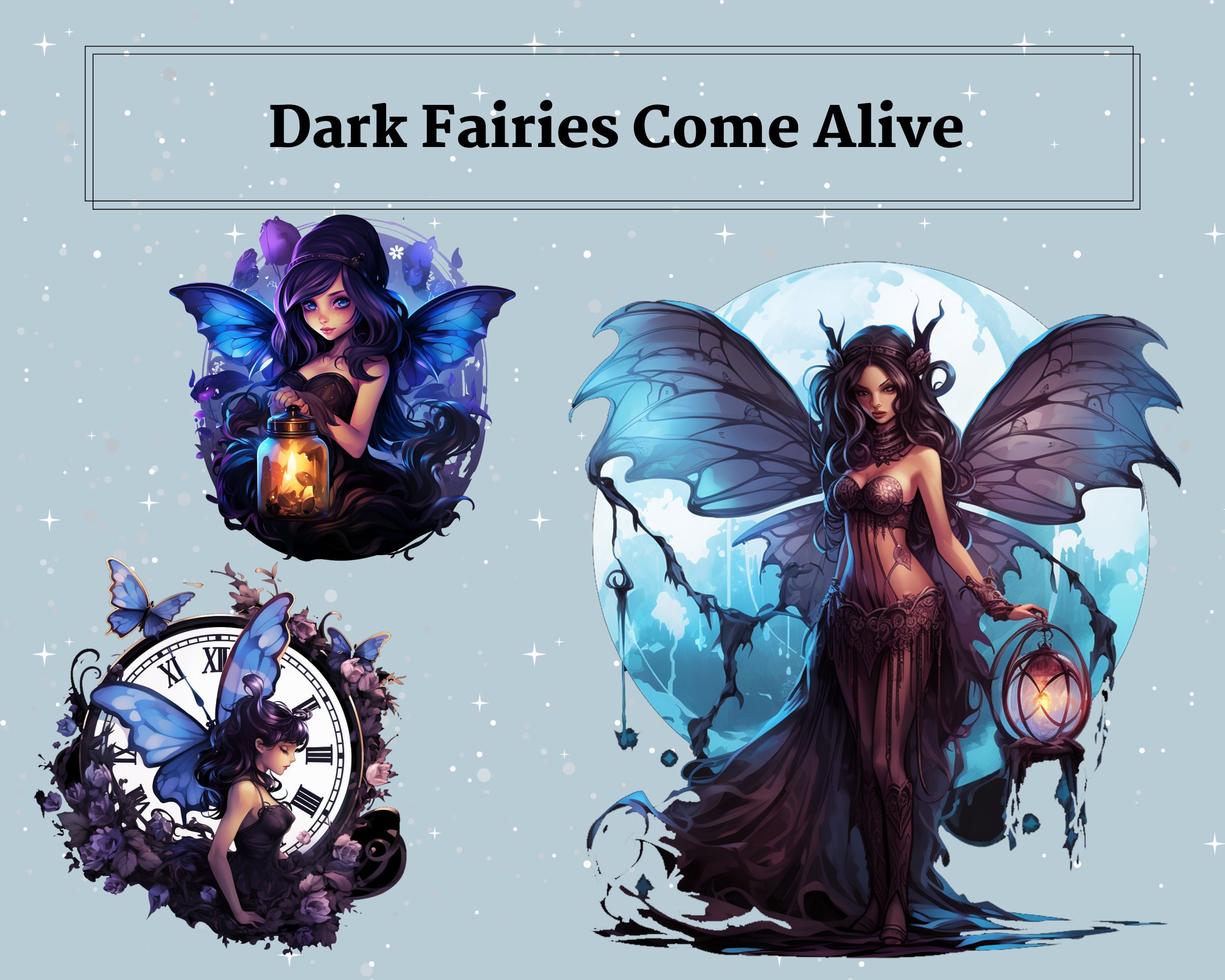 53 Mystical Dark Fairies Clipart Pack Pngs for Invitations Moon Fairies ...