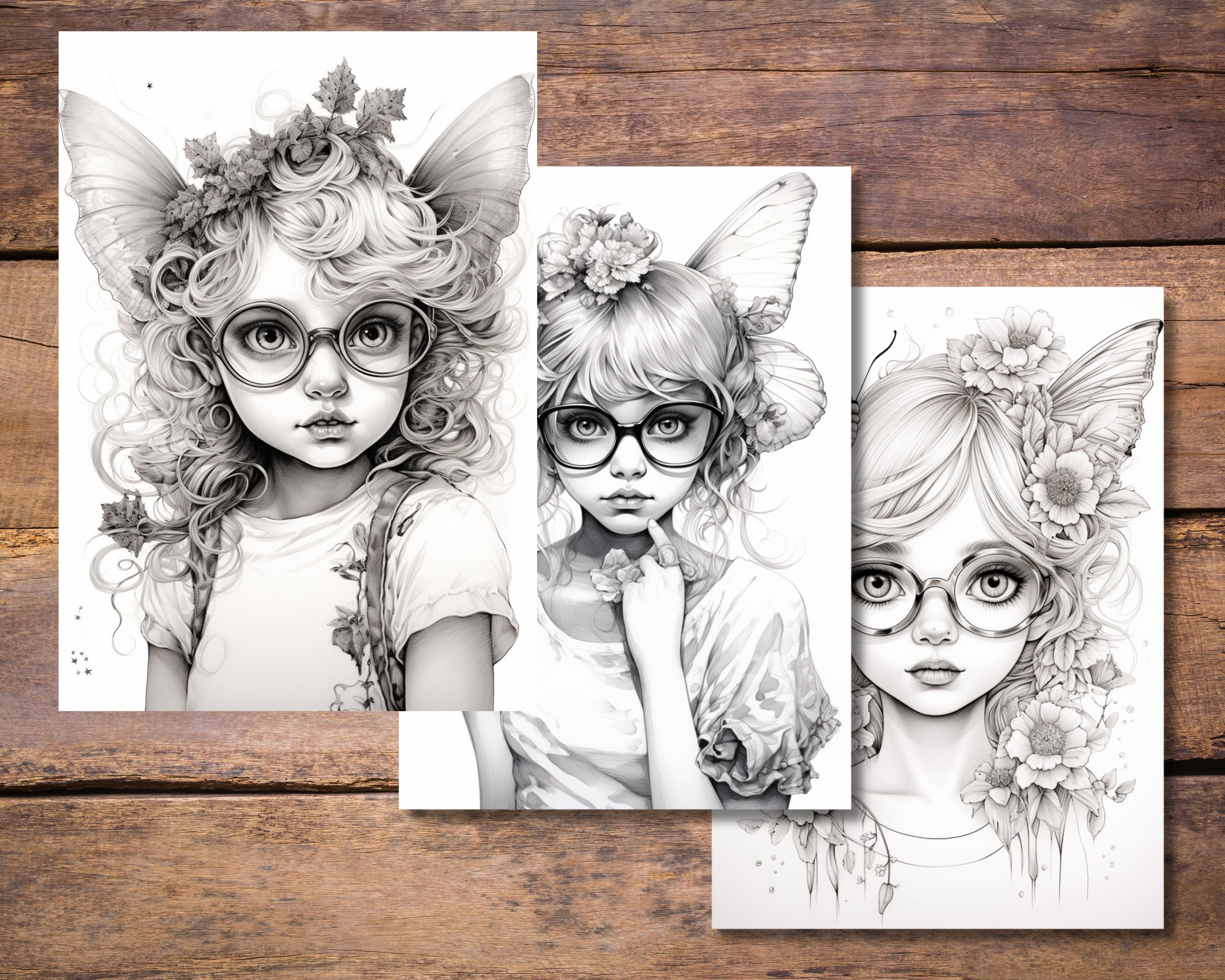 Little Fairies Line Drawing Coloring Book 27 Pages Glasses Fairies ...