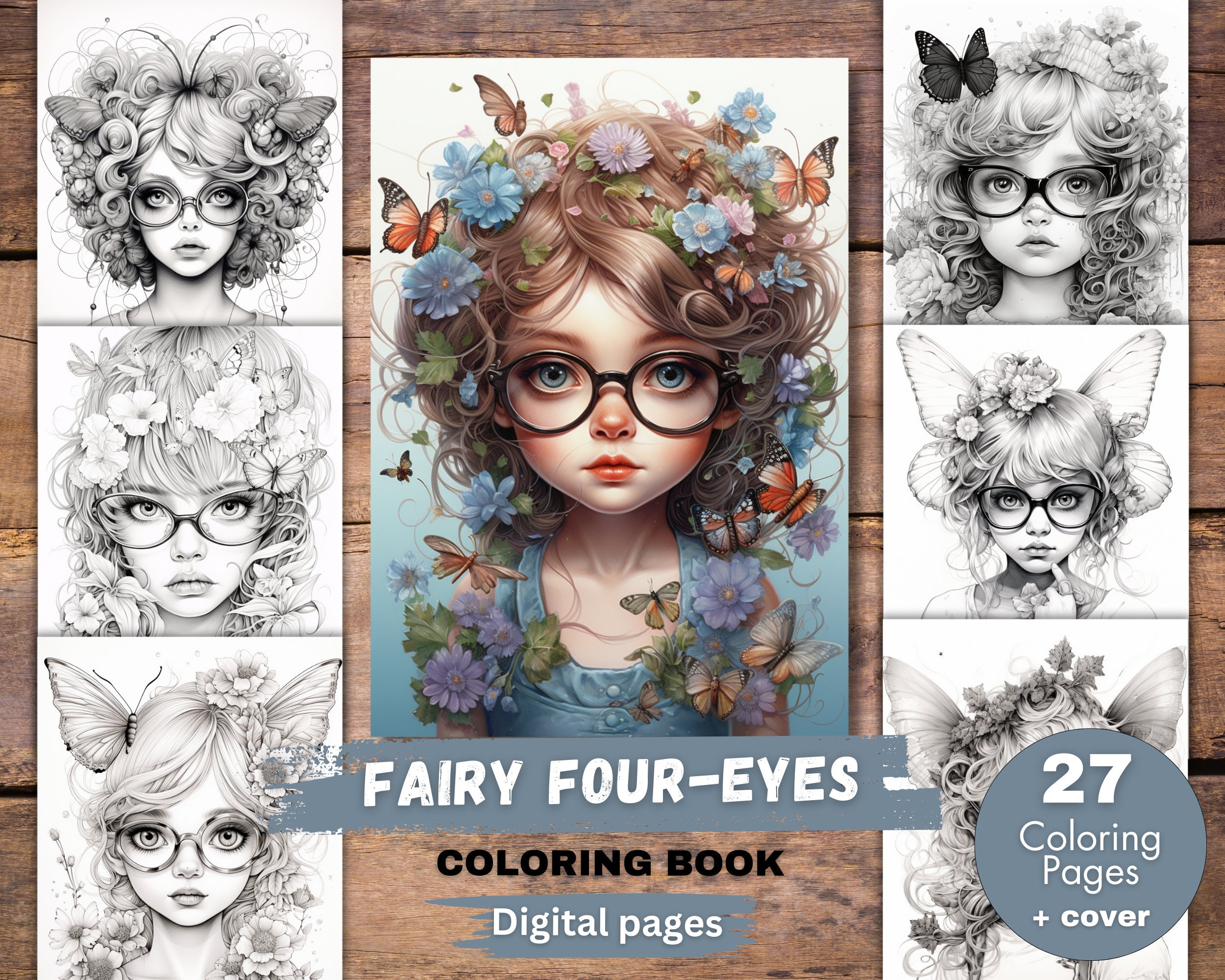 Little Fairies Line Drawing Coloring Book 27 Pages Glasses Fairies ...