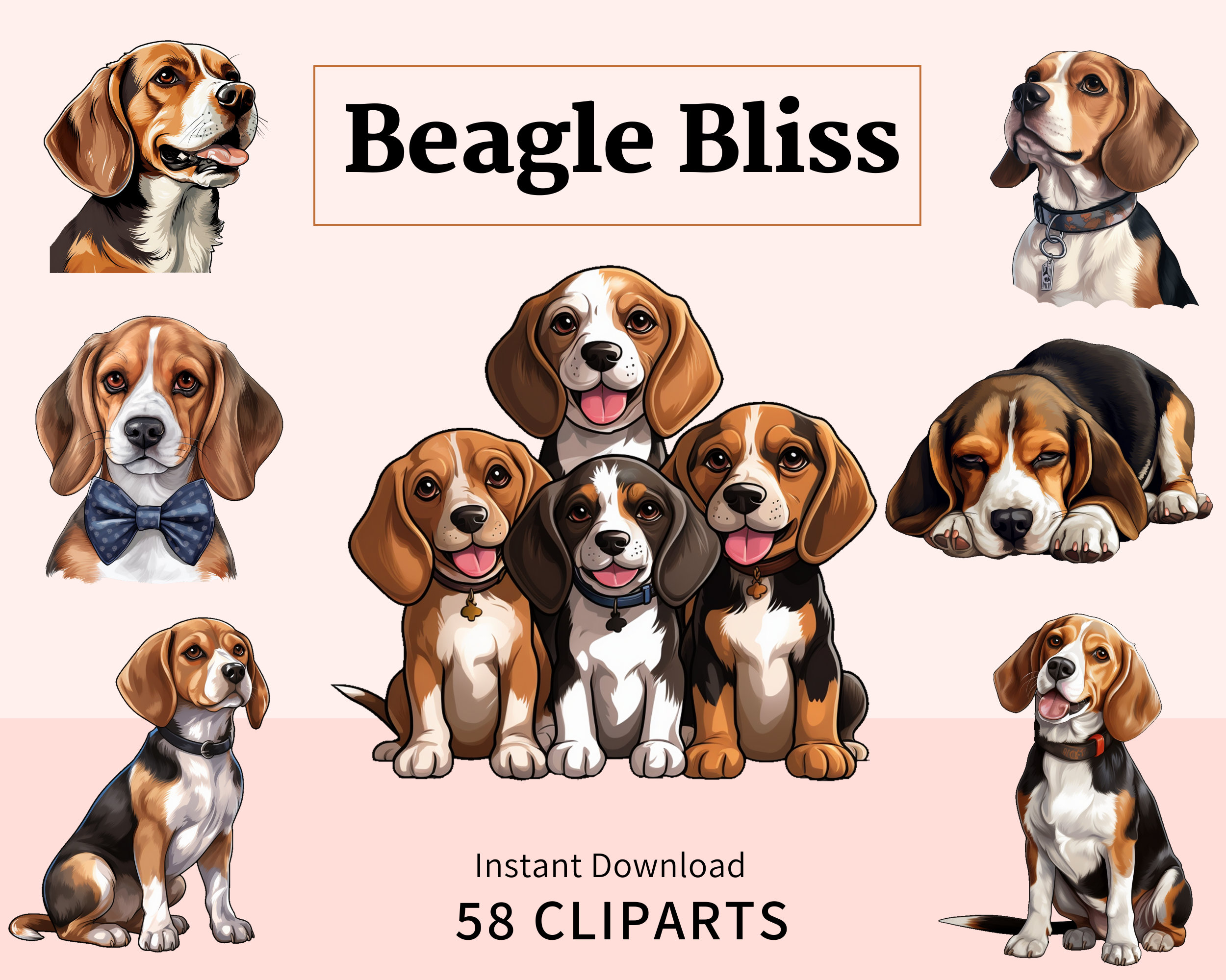 Blissful Beagle Clipart Pack - 58 PNG Images of Charming Beagles for ...
