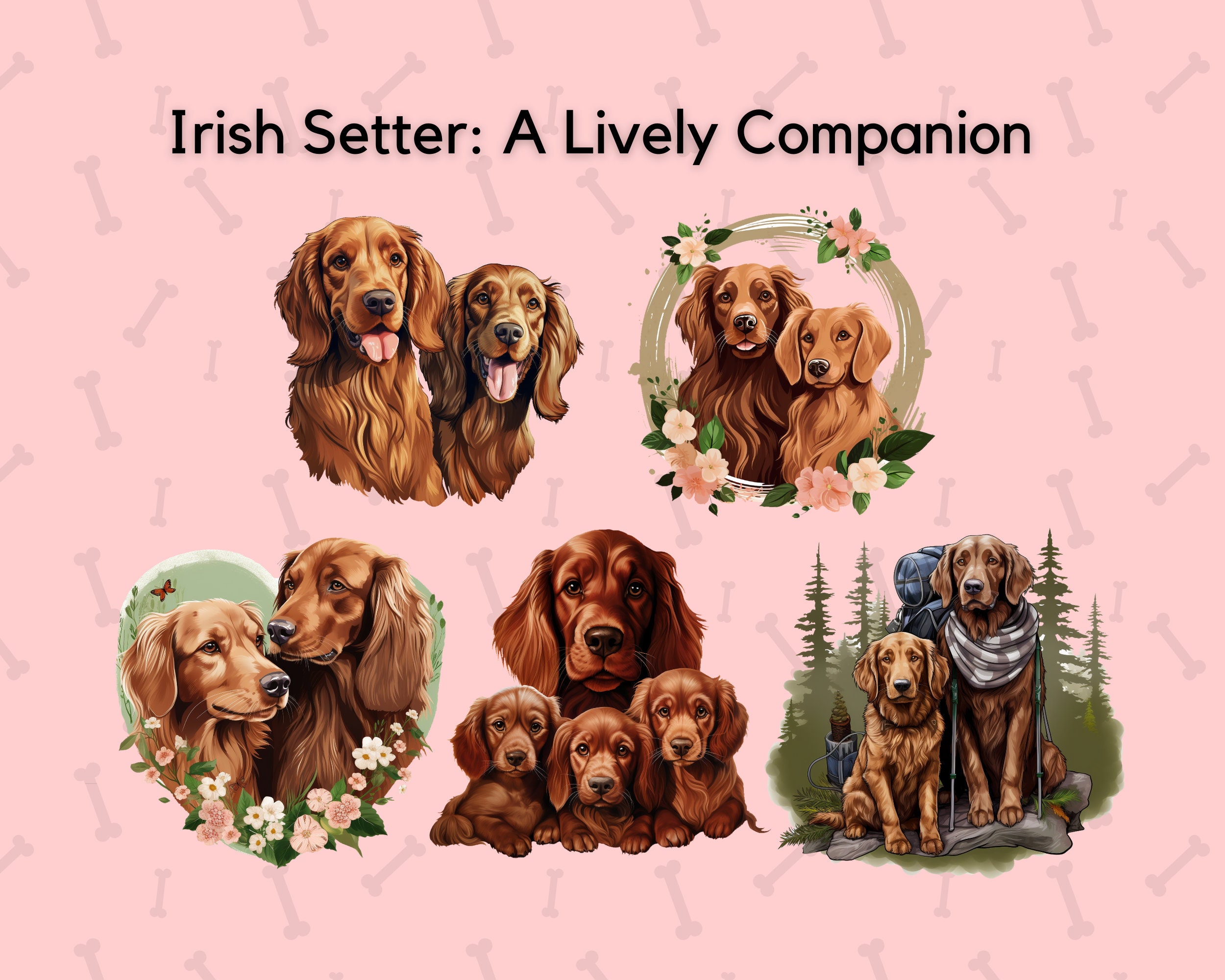 Irish Setter 24 Cliparts Delightful Irish Setter Sunset Playful Trio ...