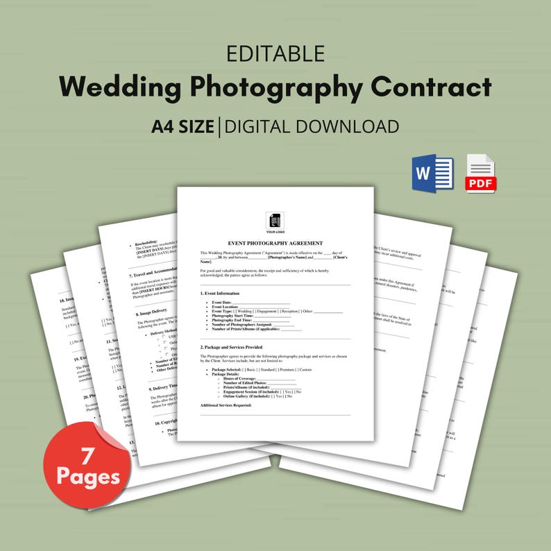 Wedding Photography Contract Template, Photographer Agreement ...