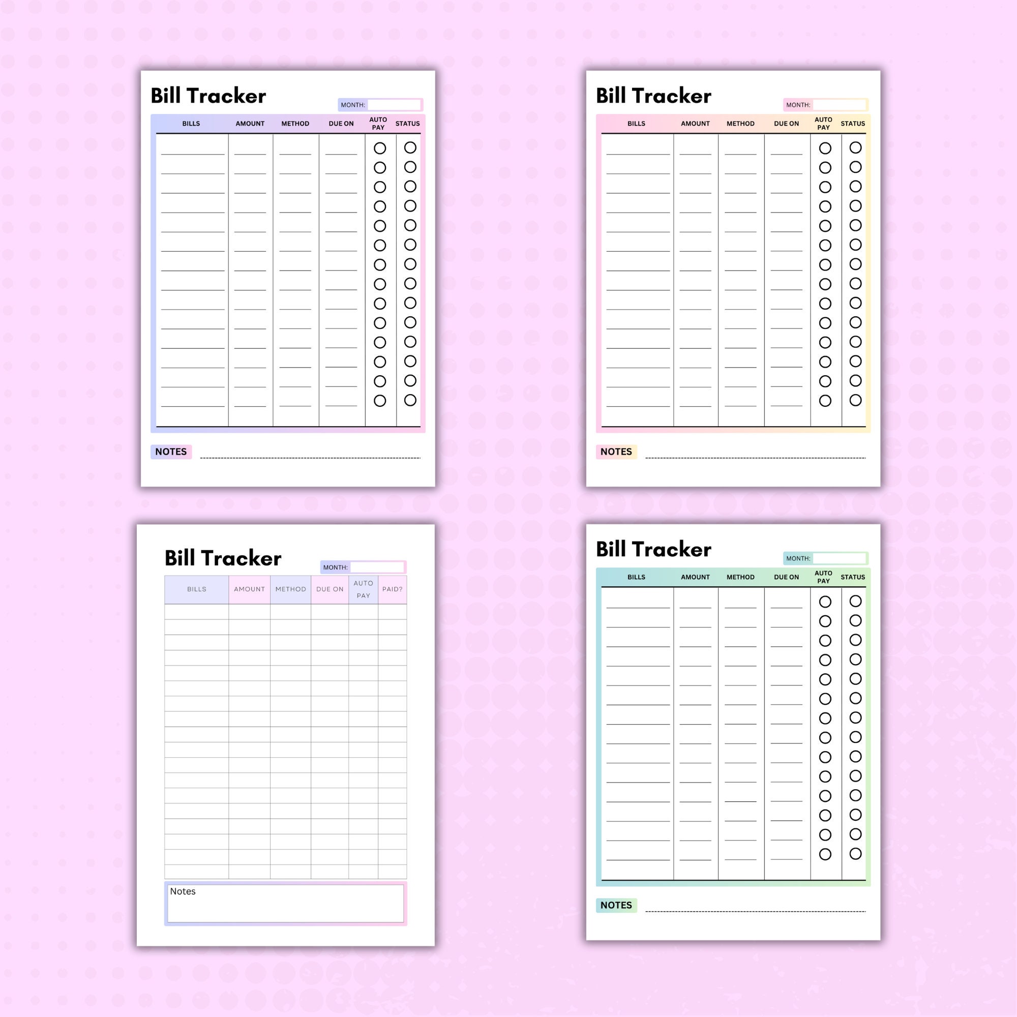 Monthly Bill Tacker Monthly Bill Planner Digital Tracker Instant ...