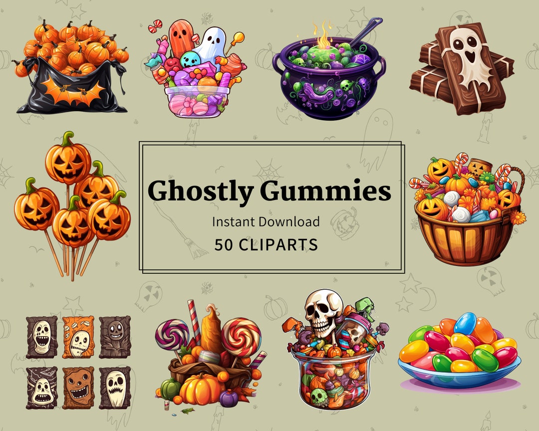 50 Halloween Candy Cliparts Spooky Sweets Designs for Invitations ...