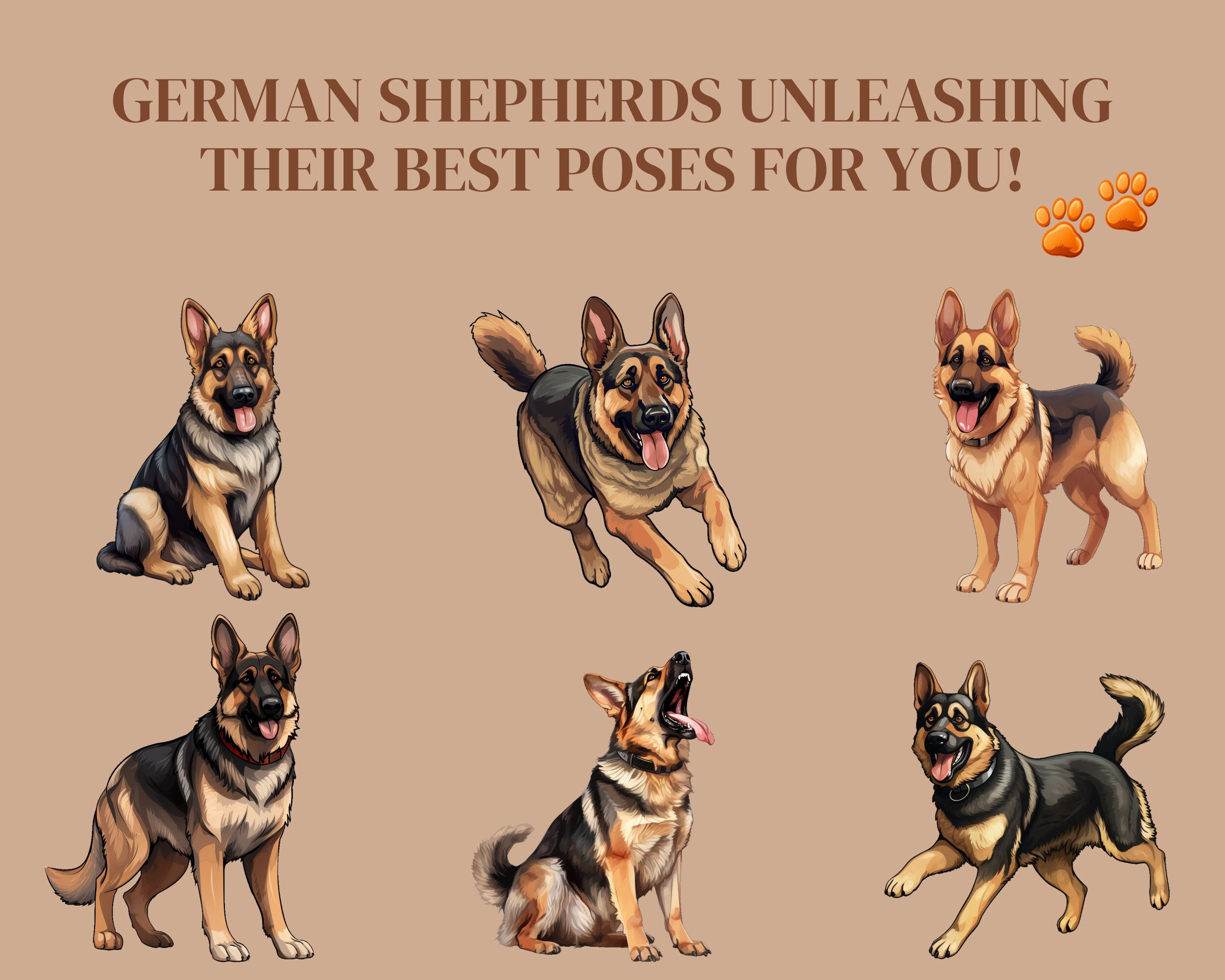 Guardian Paws: German Shepherd PNG Clipart Pack - 58 Poses, Including ...