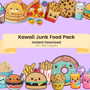 30+ Kawaii Junk Food Sticker & Clipart PNG Pack: Adorable Treats for ...