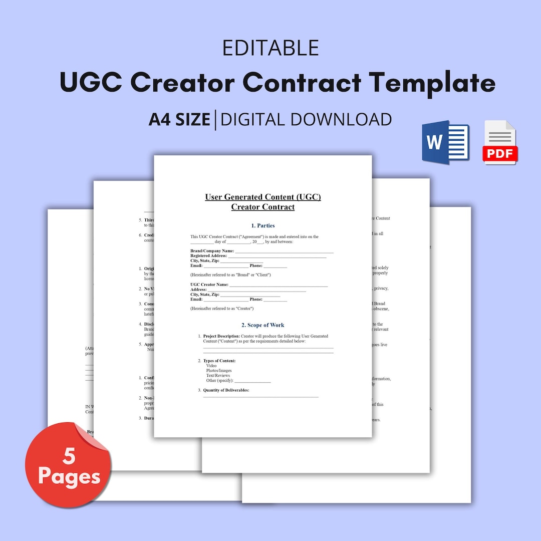 UGC Creator Contract Template User Generated Content Agreement Legal ...