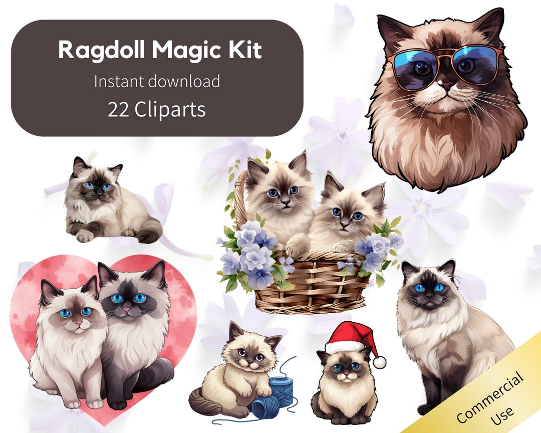 Ragdoll Cat Mystical Cats Watercolor Clipart Bundle Magical Cat Images ...