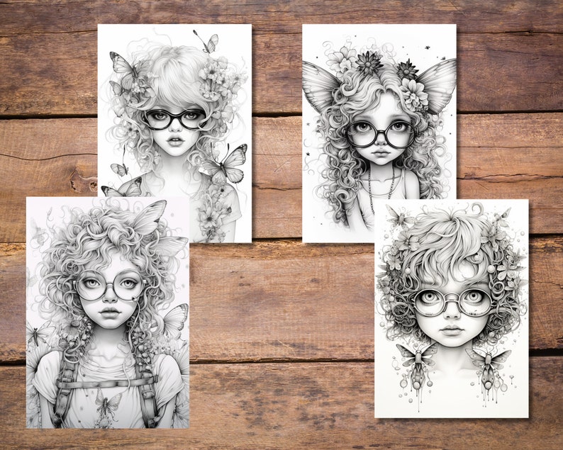 Little Fairies Line Drawing Coloring Book 27 Pages Glasses Fairies ...