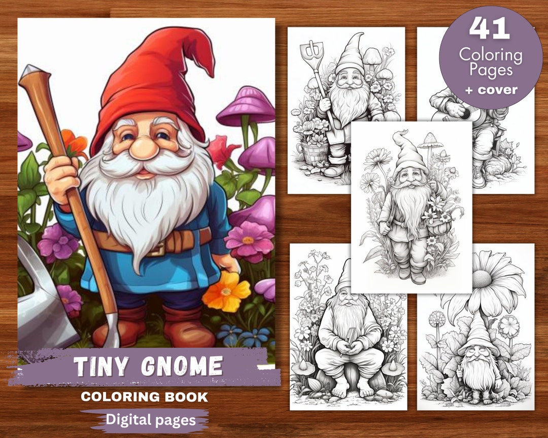 Gnome Line Drawing Coloring Pages for Adults and Kids, Coloring Sheets ...