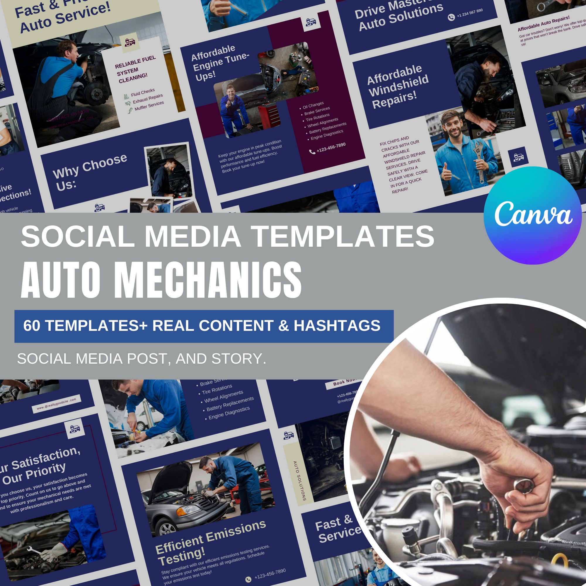 Auto Mechanics 60 Editable Templates 30 Social Media Stories 30 Social ...