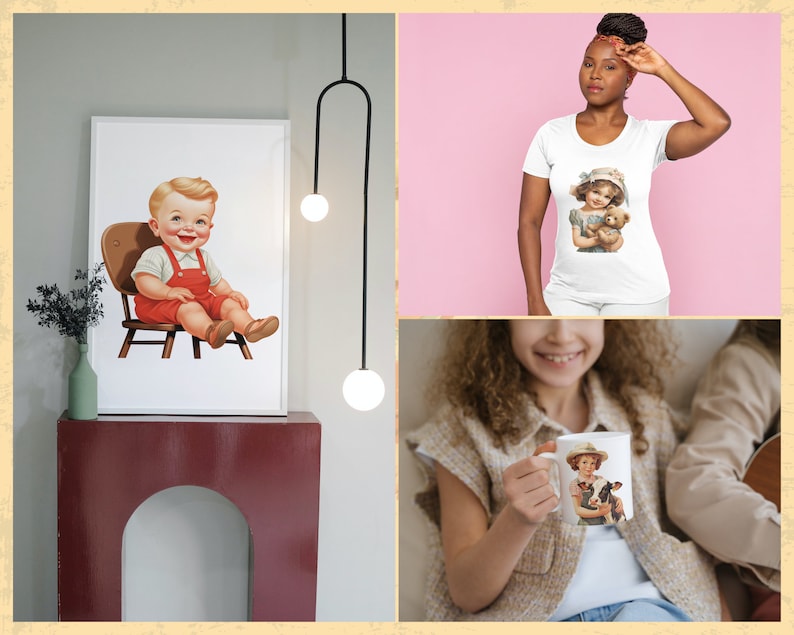 50 Retro Vintage Kids Clipart Pack Classic Old School Children ...