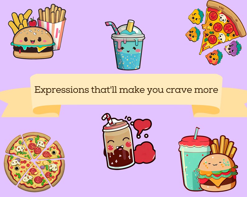 30+ Kawaii Junk Food Sticker & Clipart PNG Pack: Adorable Treats for ...