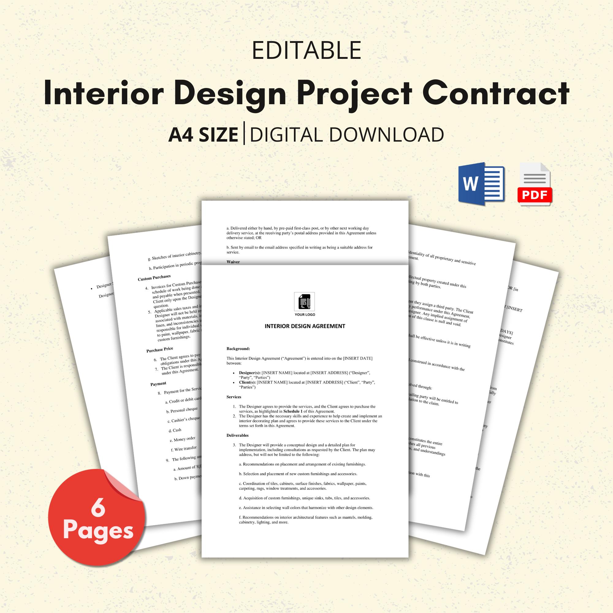 Interior Design Project Contract Template, Design Agreement, Interior ...