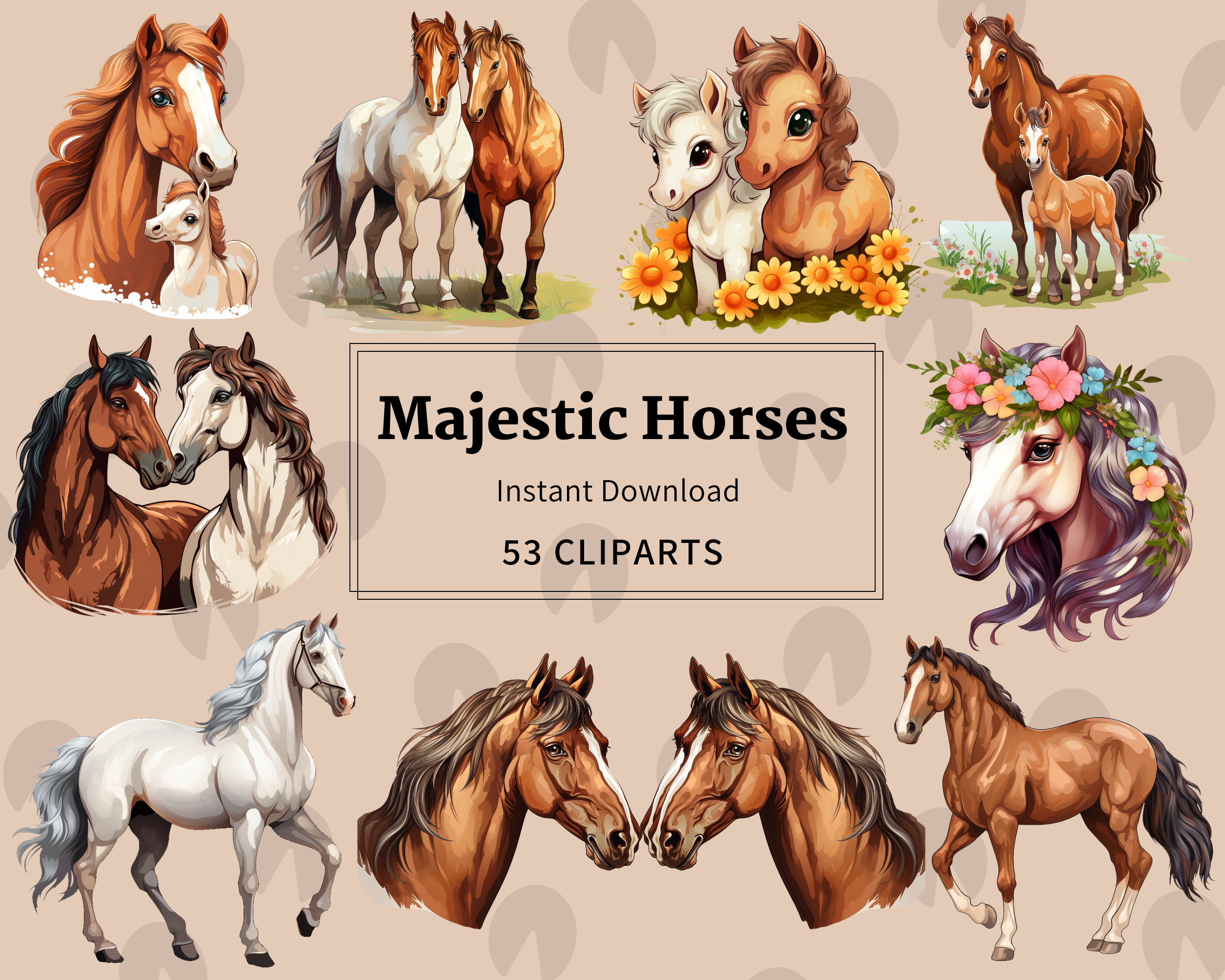 53 Majestic Horse Clipart Pack Scrapbooking Printable Stallion Stickers ...