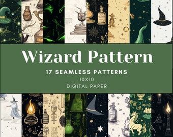 Wizard Pattern Digital Paper, Seamless Pattern, Wizard Junk Journal ...