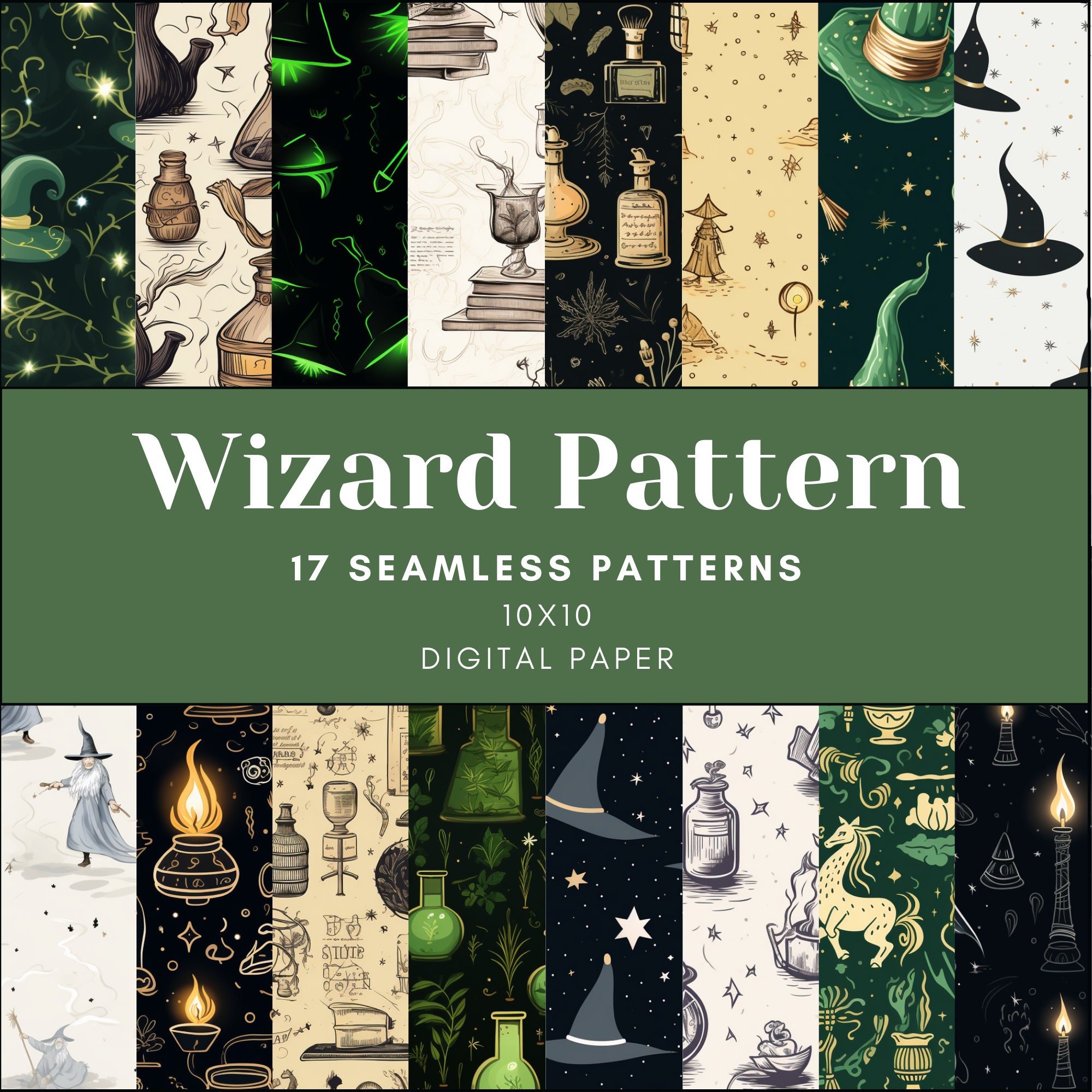 Wizard Pattern Digital Paper, Seamless Pattern, Wizard Junk Journal ...