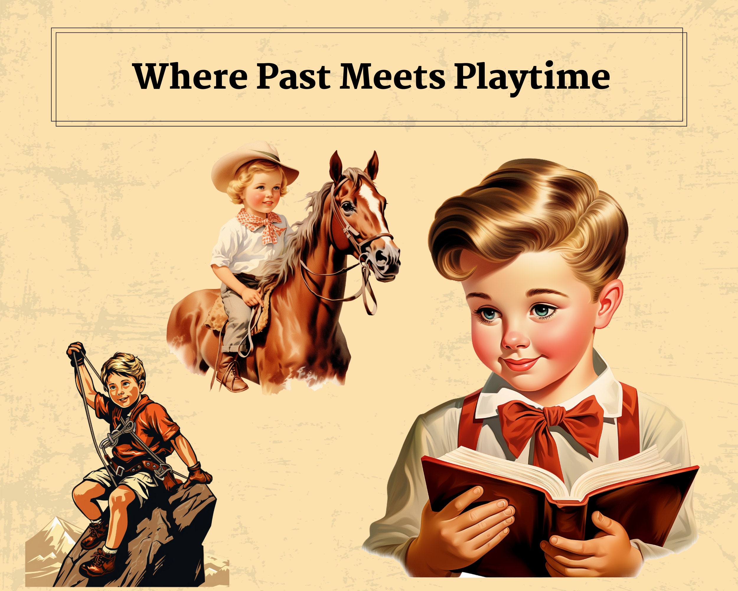 50 Retro Vintage Kids Clipart Pack Classic Old School Children ...