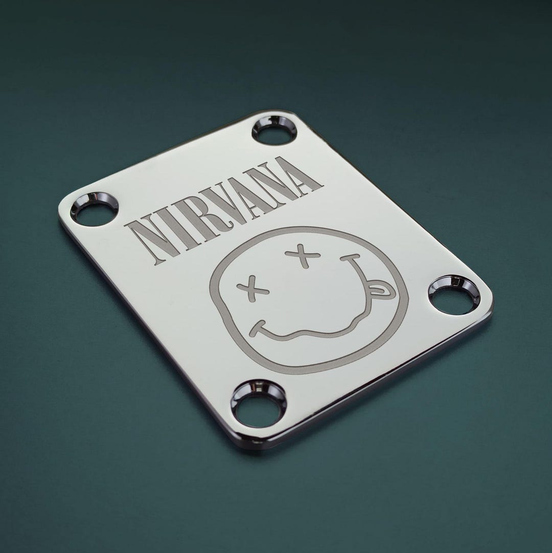 Nirvana Smiley Logo Engraved Chrome Guitar Neck Plate – Iconic Upgrade ...