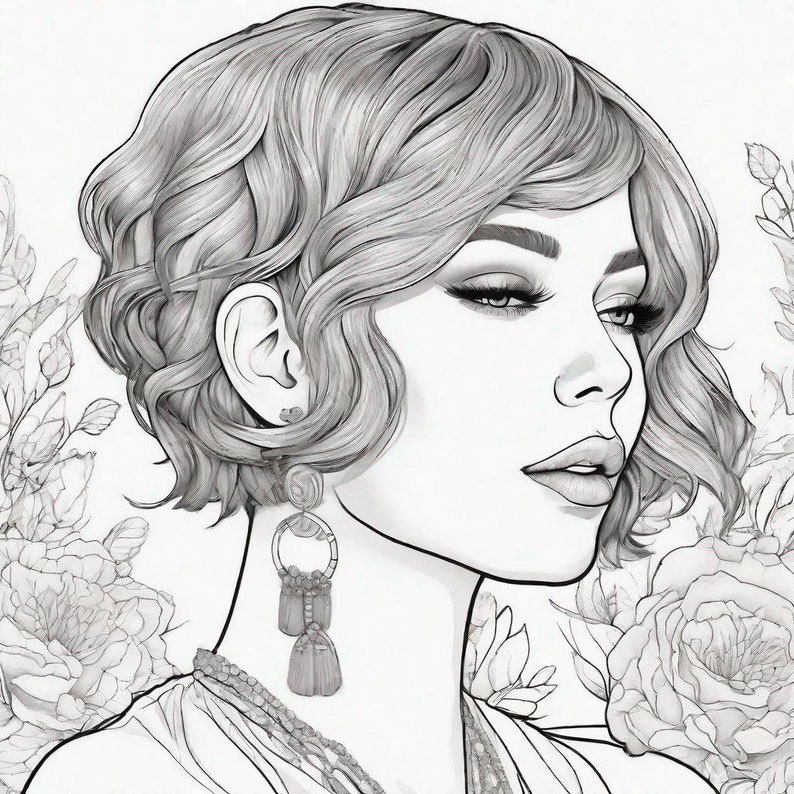 Angel ,women ,adult Coloring Pages, Instant Download, Grayscale ...