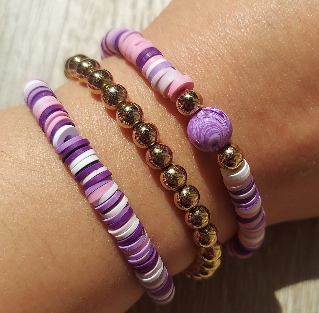 Plum Trio (mixed Clay Bead Bracelet) - Etsy