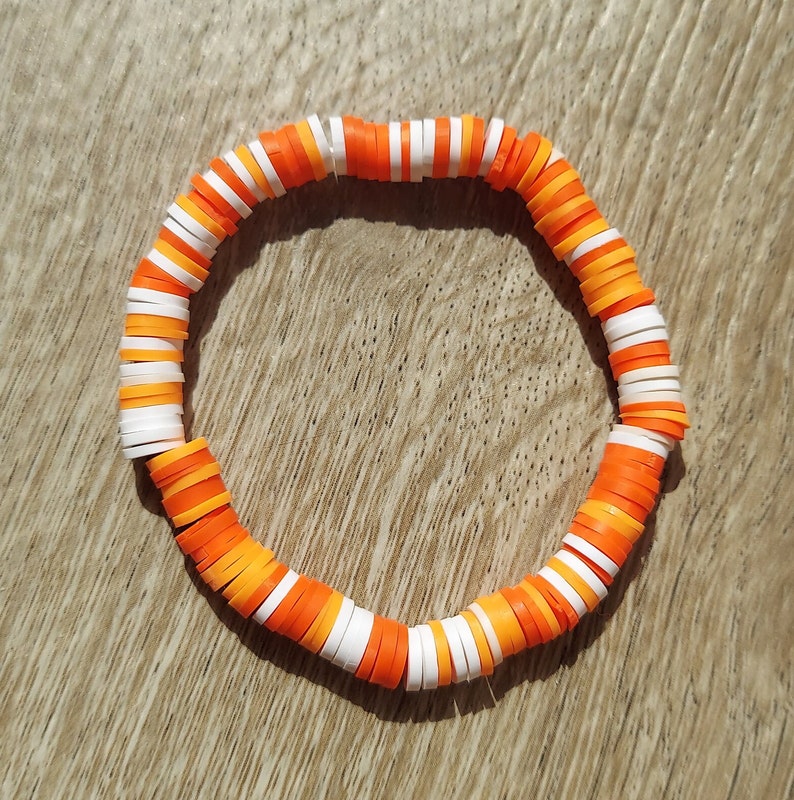 Orange Vibes Trio Set (mixed Clay Beads, Bracelet, Orange, White) - Etsy