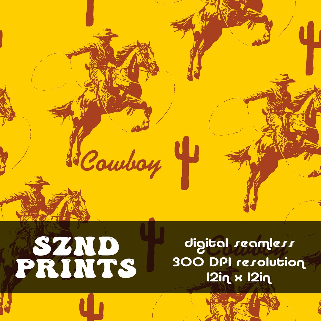 Western Cowboy Seamless Pattern, Vintage Cowboy Clip Art, Rodeo ...