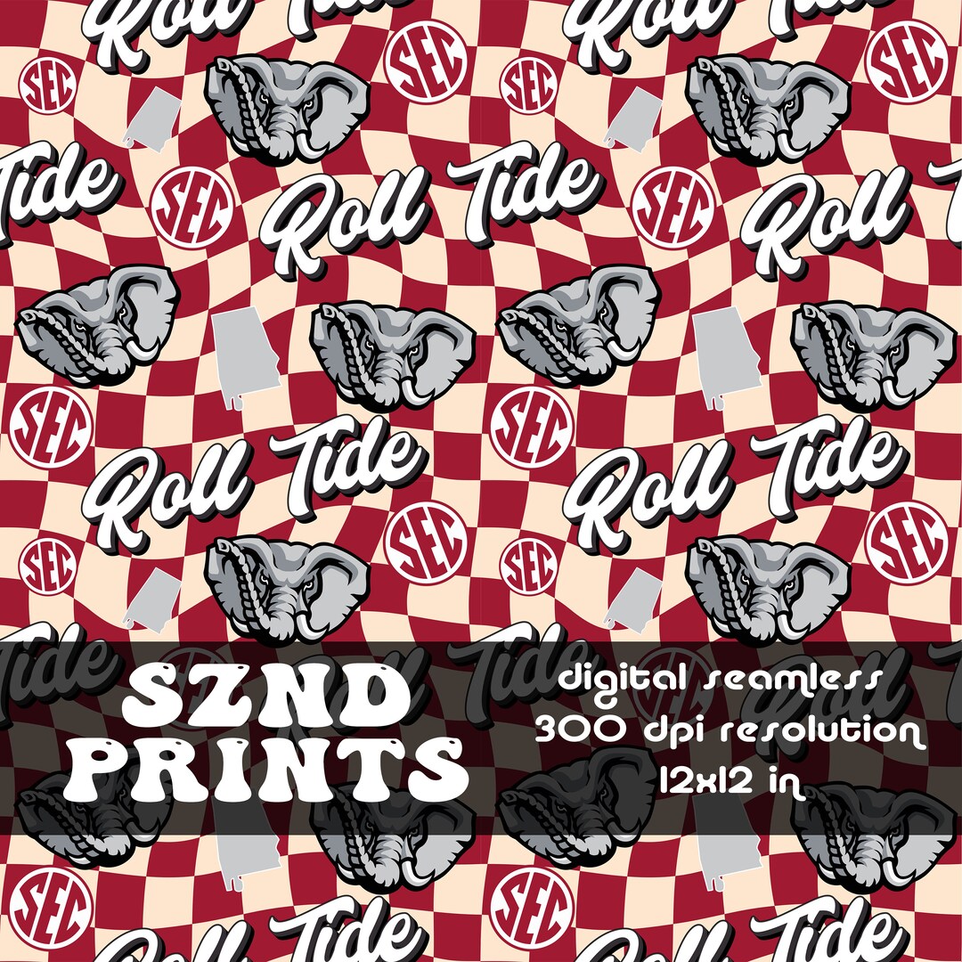 Alabama Crimson Tide Seamless Pattern, SEC Sports Team Groovy Art, Roll ...