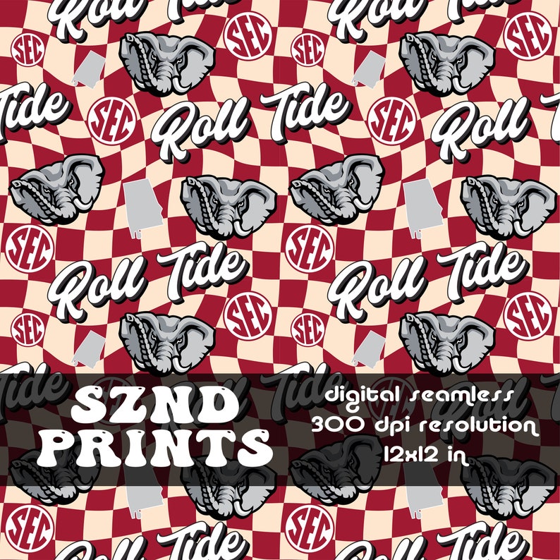 Alabama Crimson Tide Seamless Pattern, SEC Sports Team Groovy Art, Roll ...