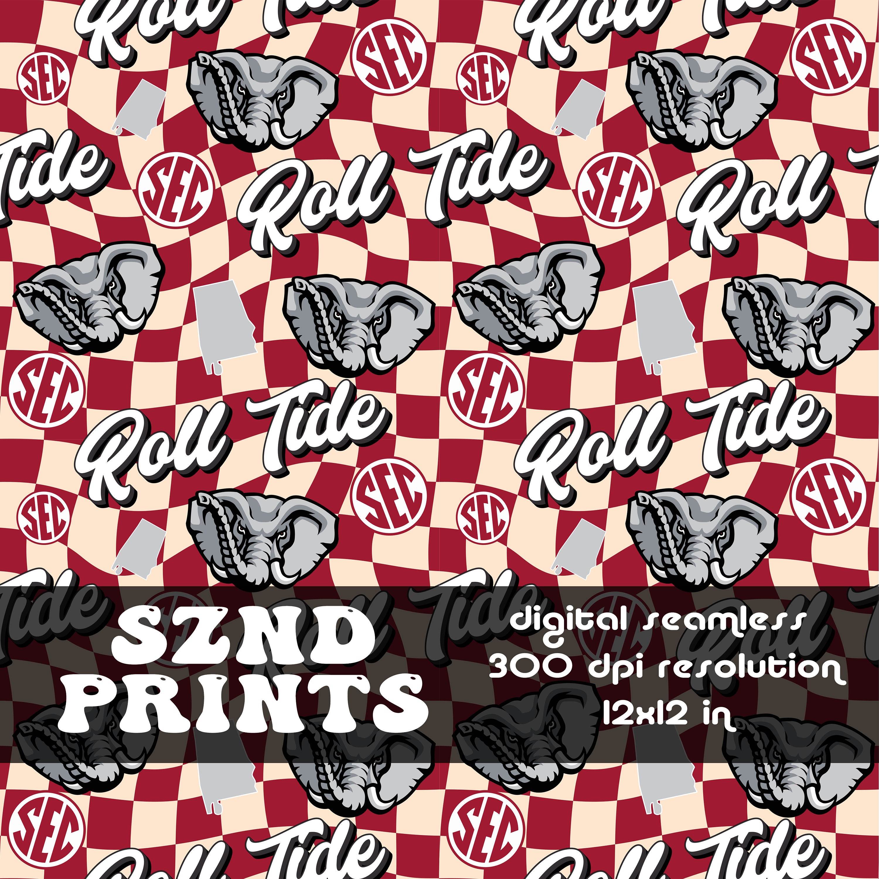 Alabama Crimson Tide Seamless Pattern, SEC Sports Team Groovy Art, Roll ...