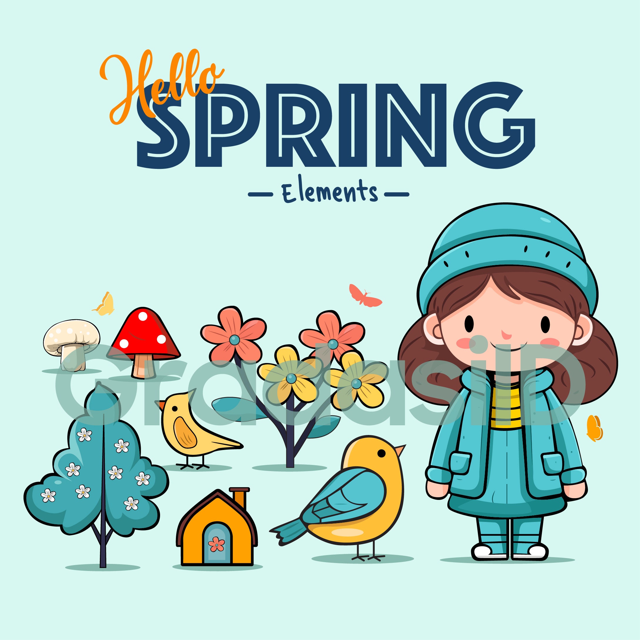 Cute Spring Vector Clip Art Graphic Instant Download. Clip Art Vector ...