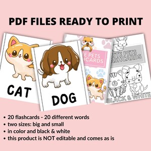 20 Printable Cute Pets Flashcards BONUS 12 Free Worksheets ESL Animal ...