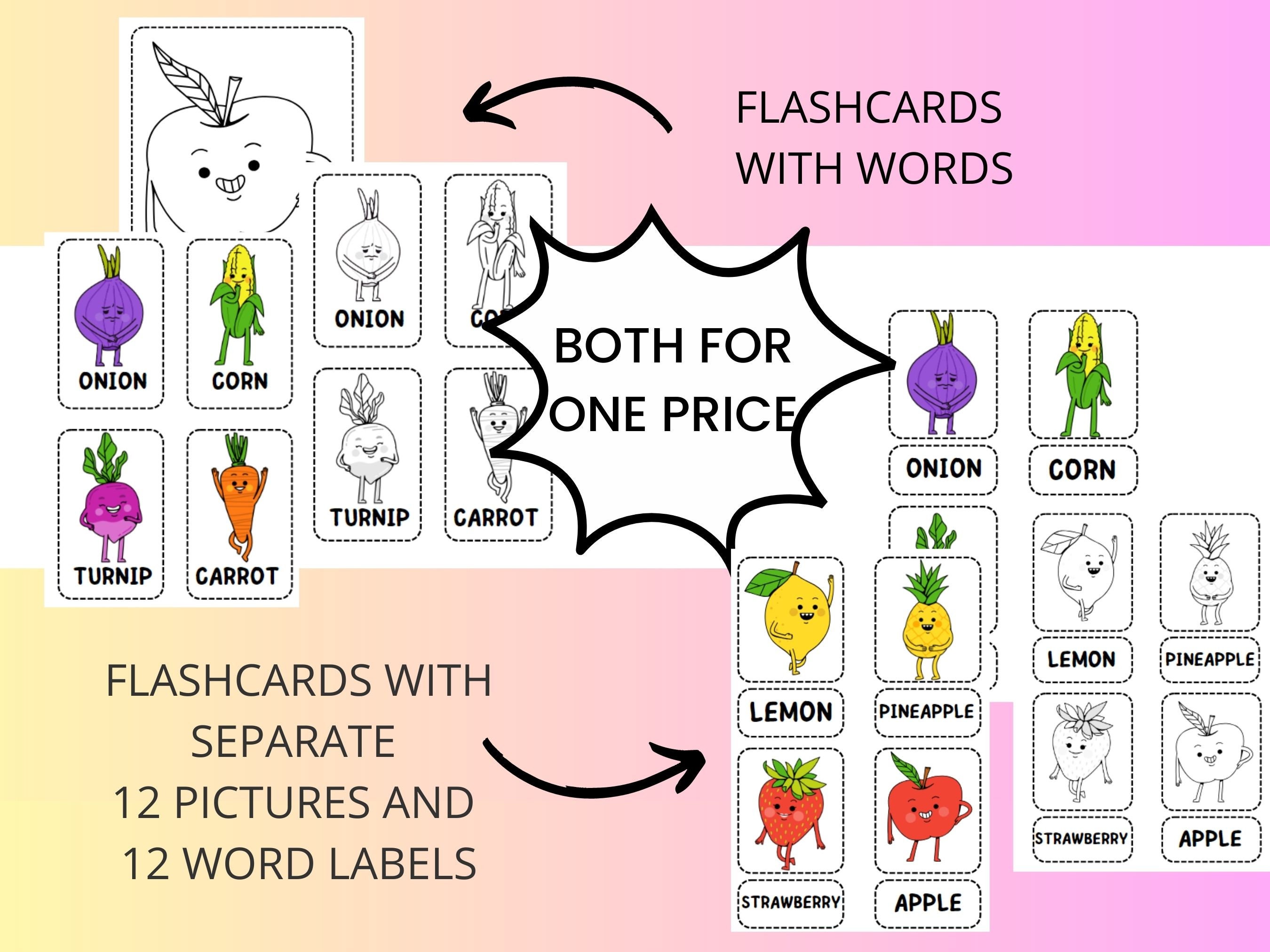 24 Printable Fruit and Veggies Flashcards - Etsy