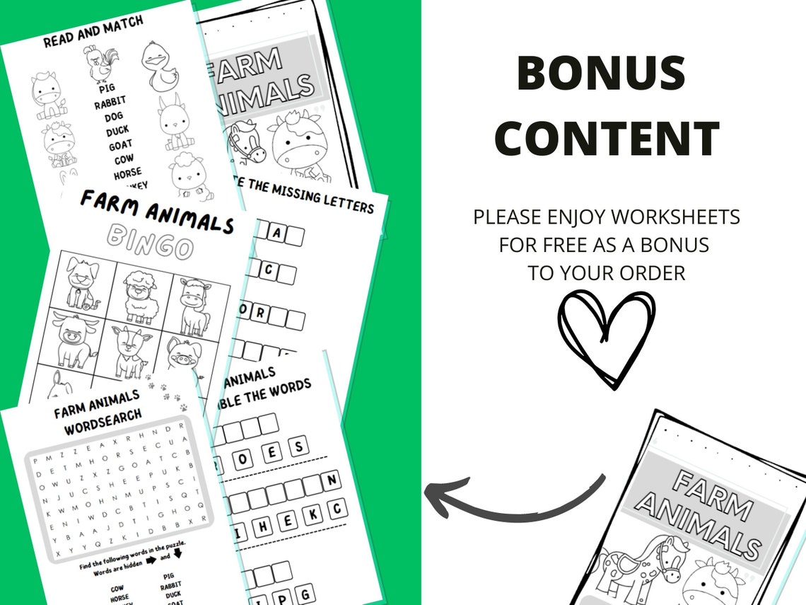 Printable Farm Animals Flashcards BONUS Free Worksheets ESL Animal ...