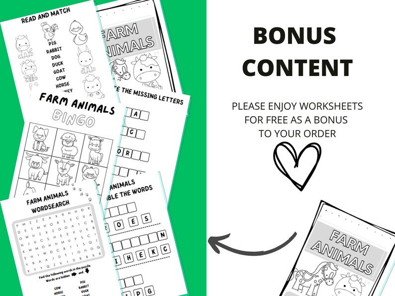 Printable Farm Animals Flashcards BONUS Free Worksheets ESL Animal ...