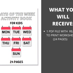 Days of the Week Activity Book Printable Worksheets - Etsy