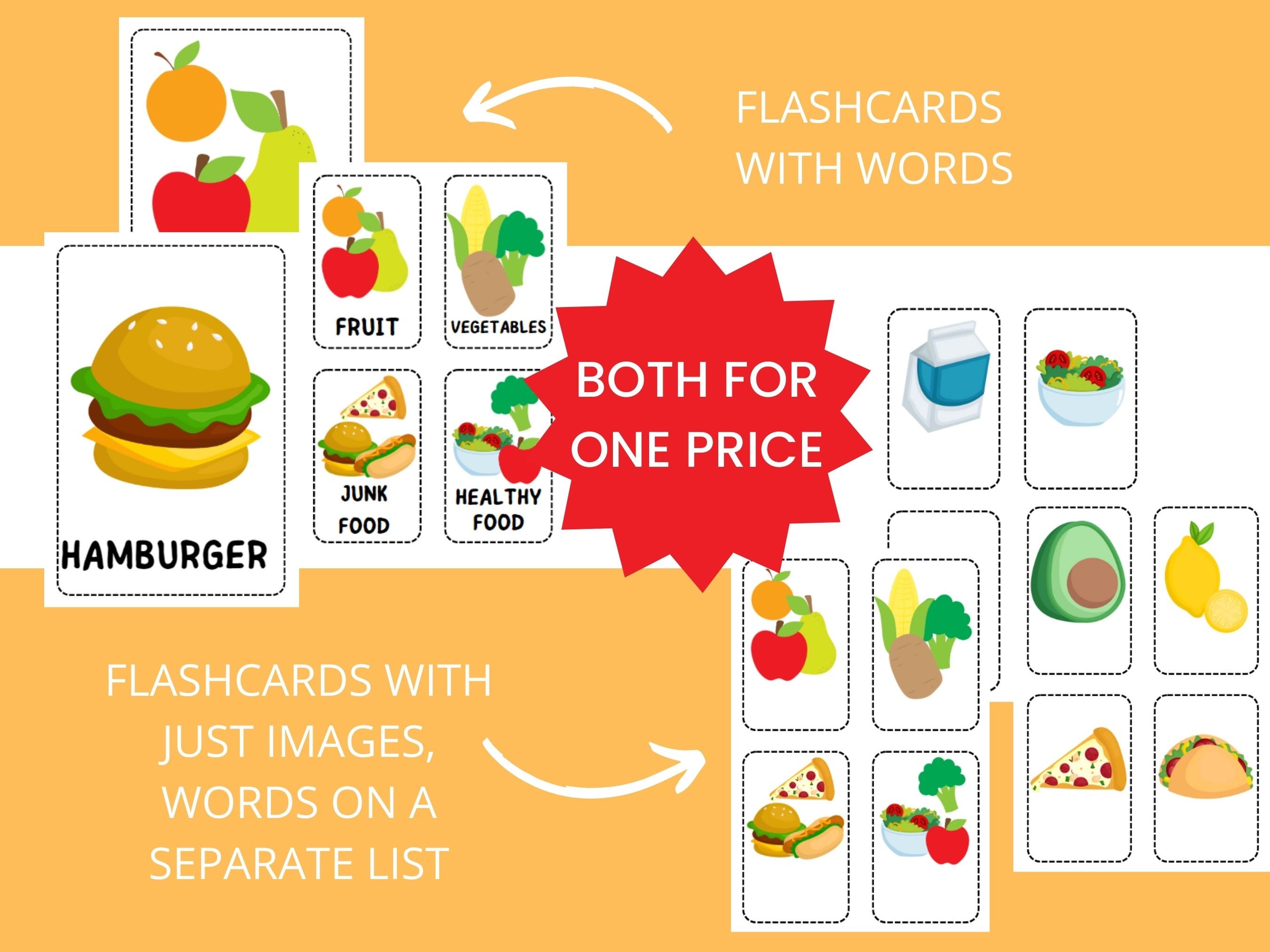 24 Food Flashcards With FREE Coloring Pages ESL Digital - Etsy
