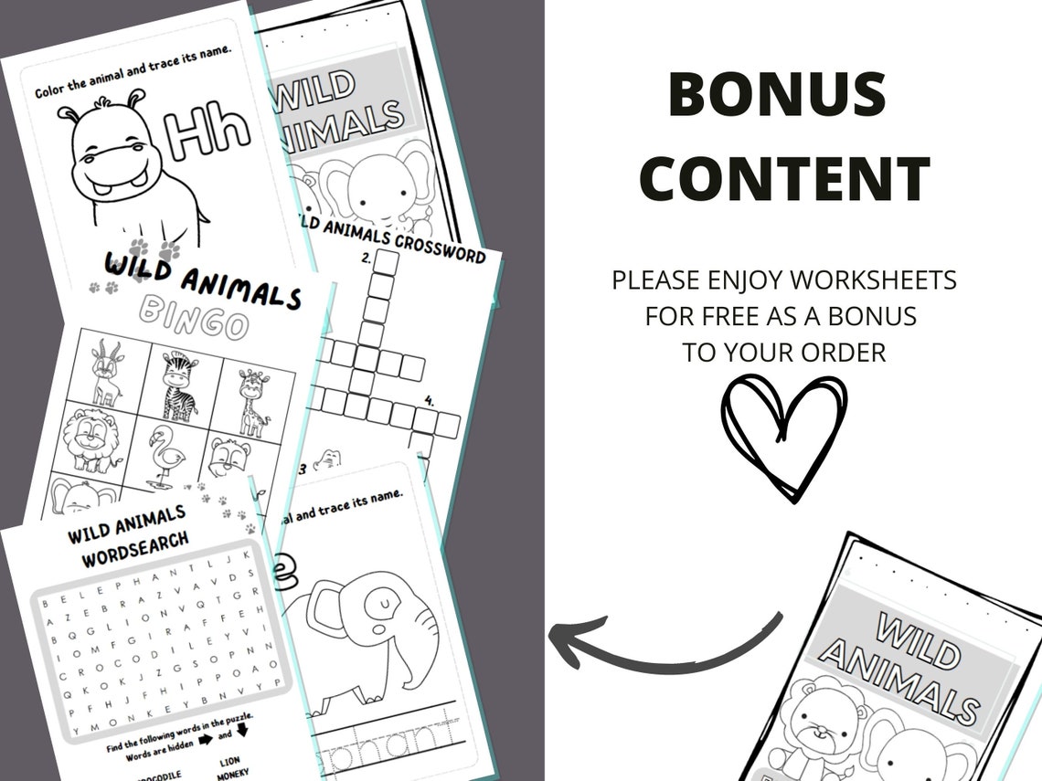 Printable Wild Animals Flashcards BONUS Free Worksheets ESL Animal ...